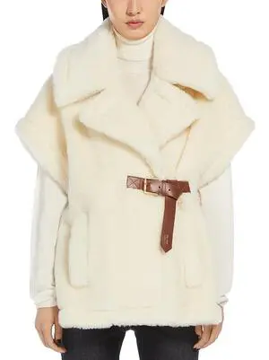 Max Mara Alpaca, Wool & Silk Teddy Poncho - Optical White