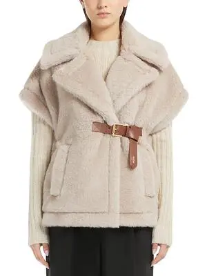 Max Mara Alpaca, Wool And Silk Teddy Poncho Beige