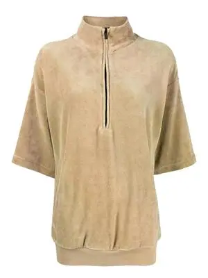 Fear Of God Velour Mock-neck Half-sleeve Top - Green