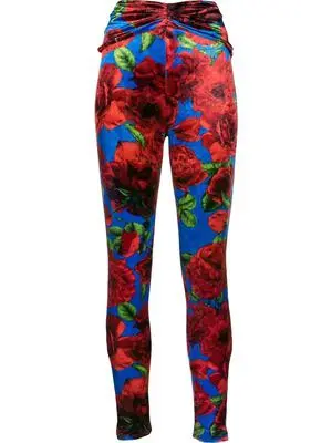 Magda Butrym Rose-print Velvet Leggings - Blue
