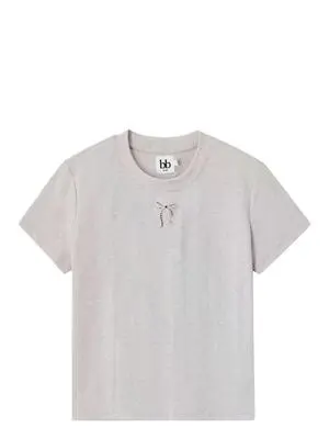 B+AB Bow-detailed Ribbed T-shirt - Neutrals