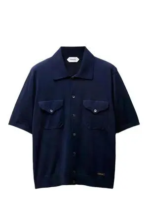Versace Embroidered Wool Knit Shirt - Blue