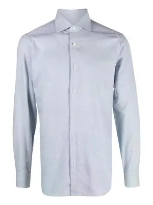 BARBA NAPOLI Checked Long-sleeve Shirt - Blue