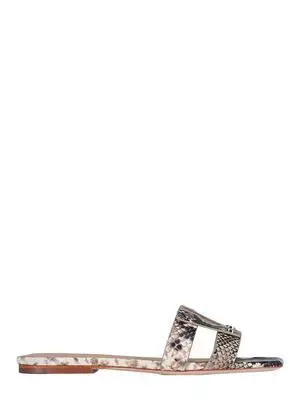 Veronica Beard Via Slide Snake-embossed Flat Sandals - Neutrals