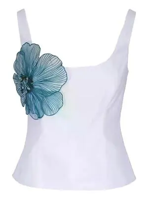 Lela Rose Floral Sleeveless Blouse - White