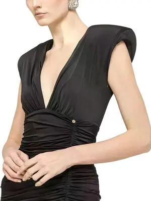NISSA Ruched Midi Dress - Black