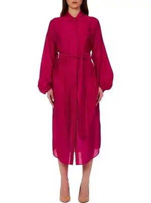 Liu Jo Balloon Sleeve Belted Midi Dress - Pink