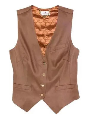 Elisabetta Franchi Linen-blend Asymmetric Waistcoat - Brown