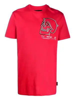Philipp Plein Outline Skull Crew Neck T-shirt - Red