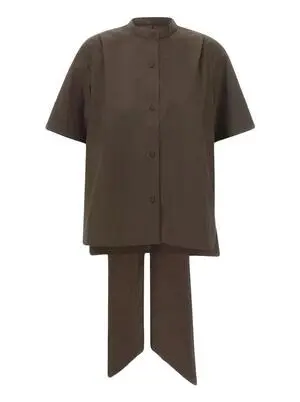 THE GARMENT Cyprus Mandarin Collar Shirt With Hanging Bands - Brown