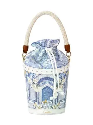Camilla Floral Print Bucket Bag With Rope Handle - Blue