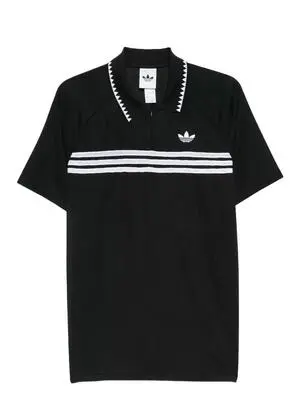 Adidas Striped-detail Polo Shirt - Black