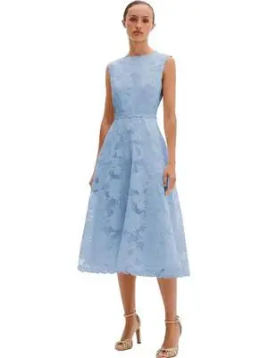 MALINA Elin Round Neck Lace A-line Dress - Sky