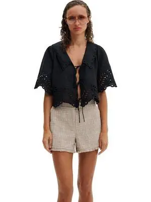 MALINA Estela Broderie Anglais Blouse - Black