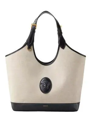 Versace Rivière Large Canvas Tote With Medusa Cameo - Neutrals