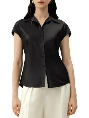 Lilysilk Bias Cut Cap-sleeve Silk Shirt - Black