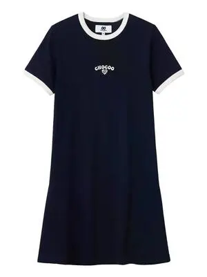 CHOCOOLATE Embroidered Ringer Trim Dress - Blue