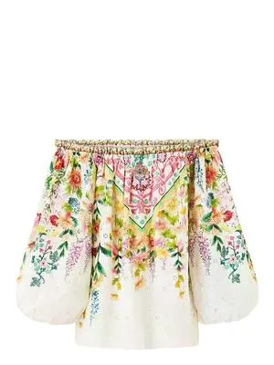 Camilla Floral-print Off-shoulder Top - White