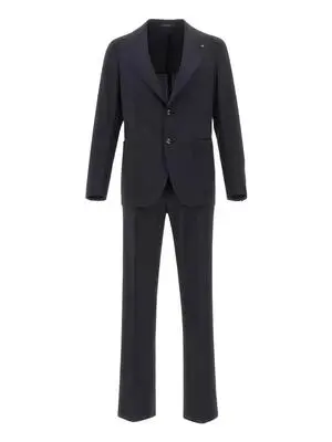 Tagliatore Logo-pin Pleated Virgin Wool Suit - Blue