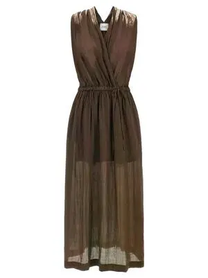NUDE Laminated Paint V-neck Dress - Brown