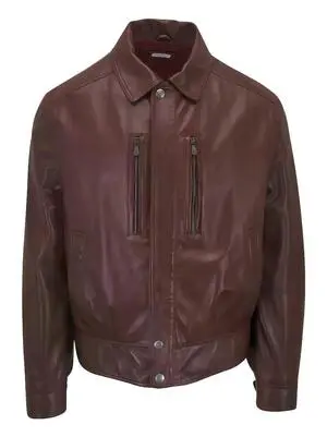 Brunello Cucinelli Zip Leather Jacket - Brown