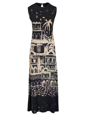 Johanna Ortiz Printed Sleeveless Midi Dress - Black