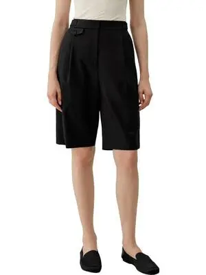 Lilysilk Wool-silk Blend Bermuda Shorts With Pleated Detail - Black
