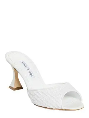 Manolo Blahnik Manolo Blahnik Jadaron Woven Raffia Slide Sandal White