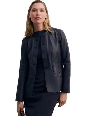 The Fold Ginevra Leather Jacket - Navy