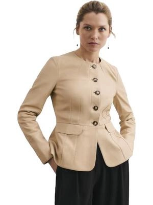 The Fold Ginevra Leather Jacket - Neutral