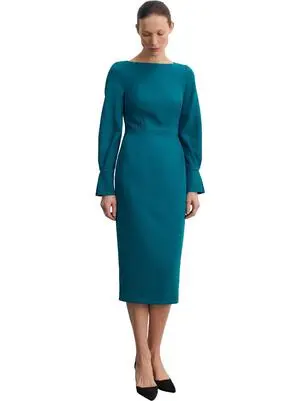 The Fold Aubrey Sculpt Crepe Dress - Blue