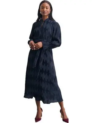 The Fold Aurellie Long Sleeve Tie Waist Dress - Navy