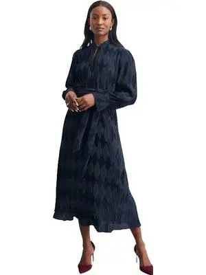 The Fold Aurellie Long Sleeve Tie Waist Dress - Navy