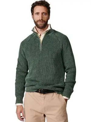 AUBIN Martin Zip Neck Long Sleeve Jumper - Khaki