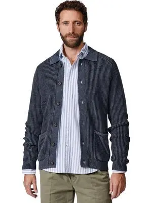 AUBIN Martin Long Sleeve Collared Cardigan - Navy