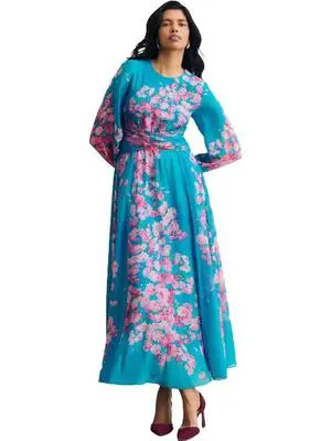 The Fold Portofino Silk Chiffon Maxi Dress - Blue