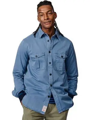 AUBIN Cole Long Sleeve Twill Overshirt Blue