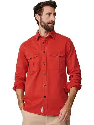 AUBIN Cole Long Sleeve Twill Overshirt - Washed Red