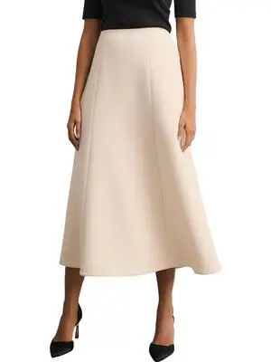 The Fold Ellingham High Waisted A-line Midi Skirt - Neutral