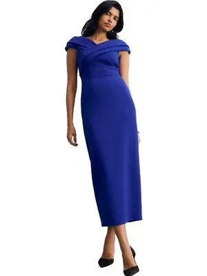 The Fold Bodycon Short Sleeve V-neck Midi Dress - Blue