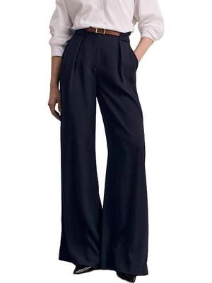 The Fold High-waist Wide-leg Trousers - Navy