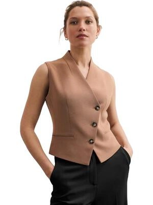 The Fold Draped V-neck Tailored Waistcoat - Neutral