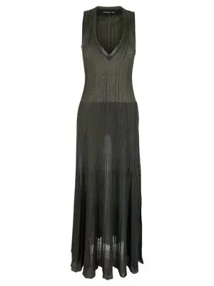 Federica Tosi Federica Tosi Ribbed Knit V-Neck Maxi Dress Green
