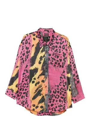 R13 Animal-Print Panelled Shirt Pink
