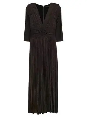 Liu Jo V-neck Pleated Midi Dress - Brown