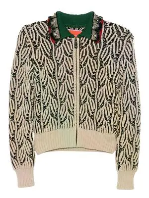 La DoubleJ Patterned Embellished Collar Cardigan - Neutrals
