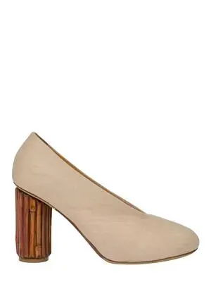 Moschino Cotton Round Toe Block Heel Pumps - Neutrals