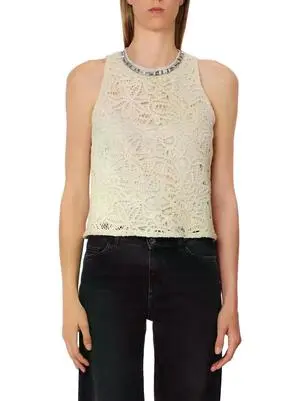 Liu Jo Embellished Lace Top - Neutrals