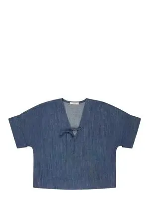 GLANSHIRT Tie-detail Denim T-shirt - Blue