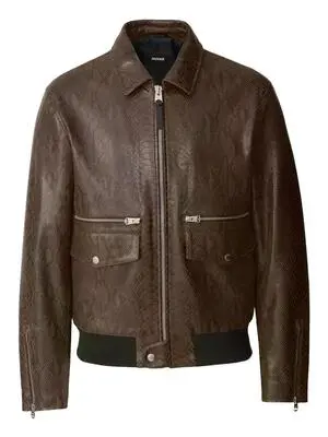 Mackage Snakeskin-effect Zipped Leather Jacket - Brown